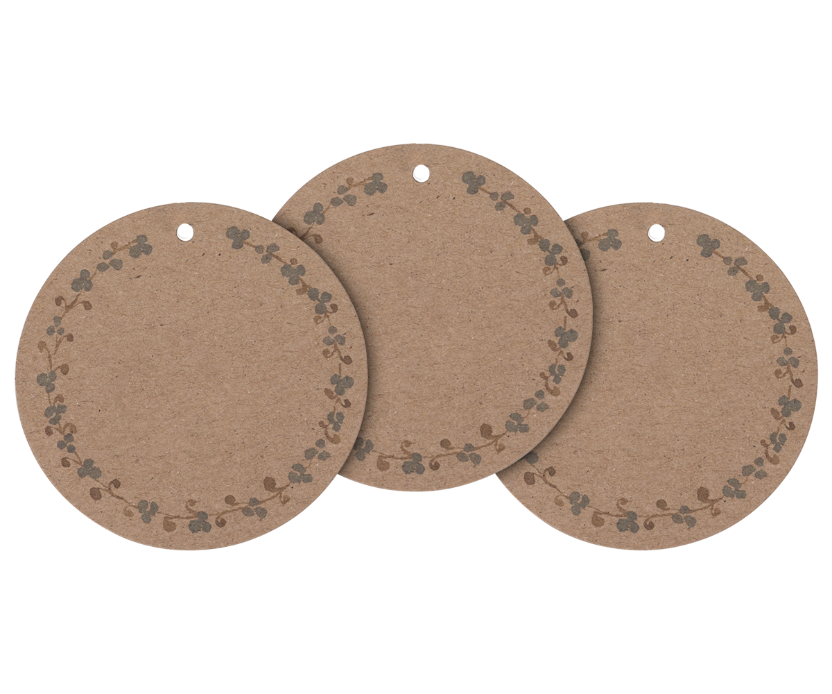 Gift tags, Large round 15 pcs. - Brown - Maileg EU