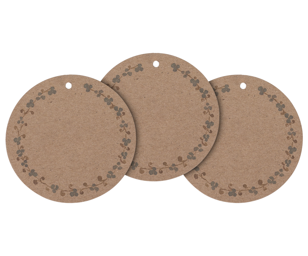 Gift tags, Large round 15 pcs. - Brown - Maileg EU