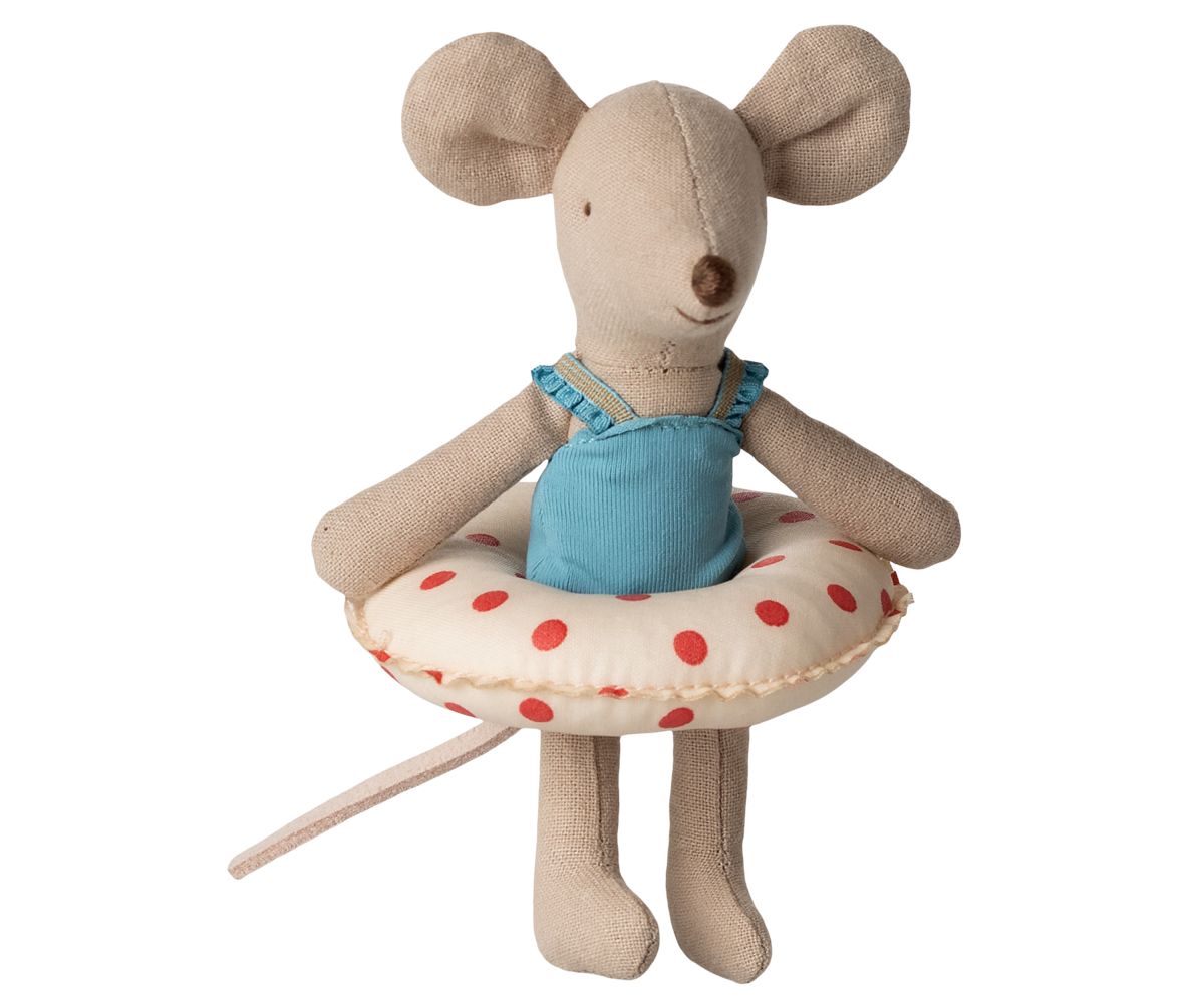 Beach mouse with float, Little sister - Red dots – Maileg EU